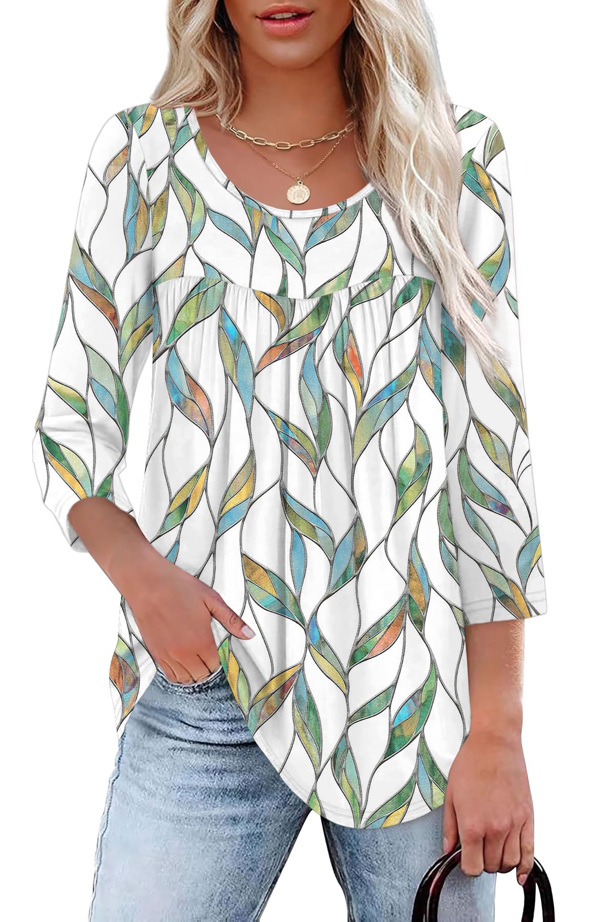 XIEERDUO Blouses For Women Dressy Casual Beach Fashion Summer Tops 3/4 Length Sleeve Womens Tops ...