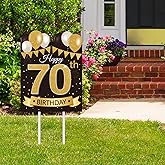 Amazon.com : Happy 70th Birthday Party Yard Sign Set of 8 Black Gold 70 ...