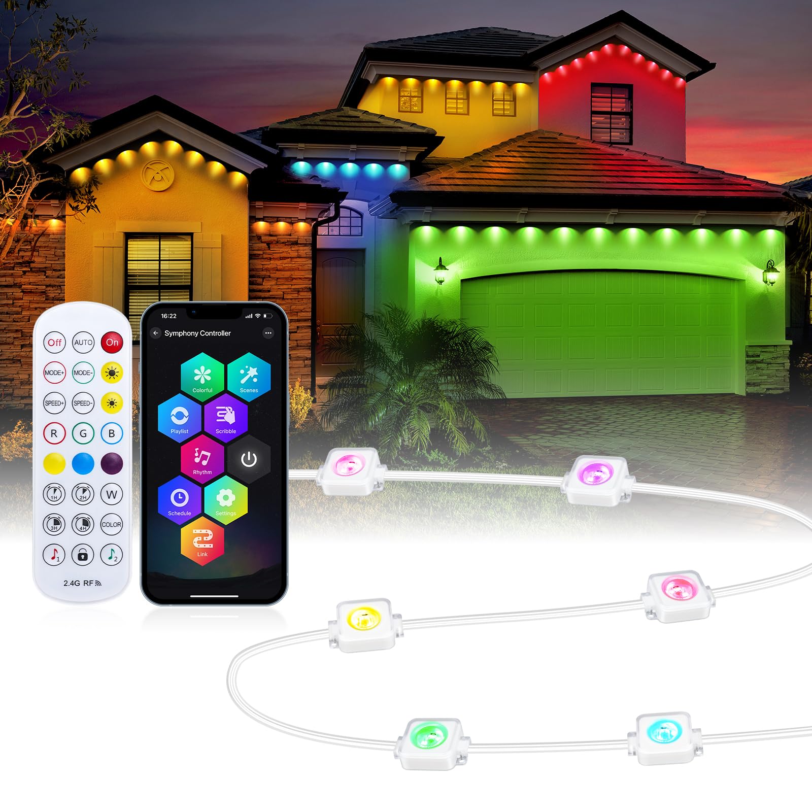 REYLAX Permanent Outdoor Lights for House, 50ft 30 RGBW LEDs Eaves ...