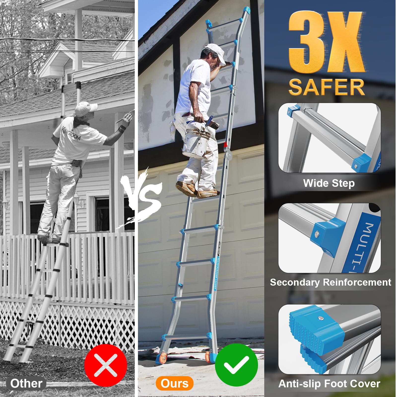 LUISLADDERS Ladder, A Frame 5 Step Ladder Telescoping Ladder, 19 Ft ...
