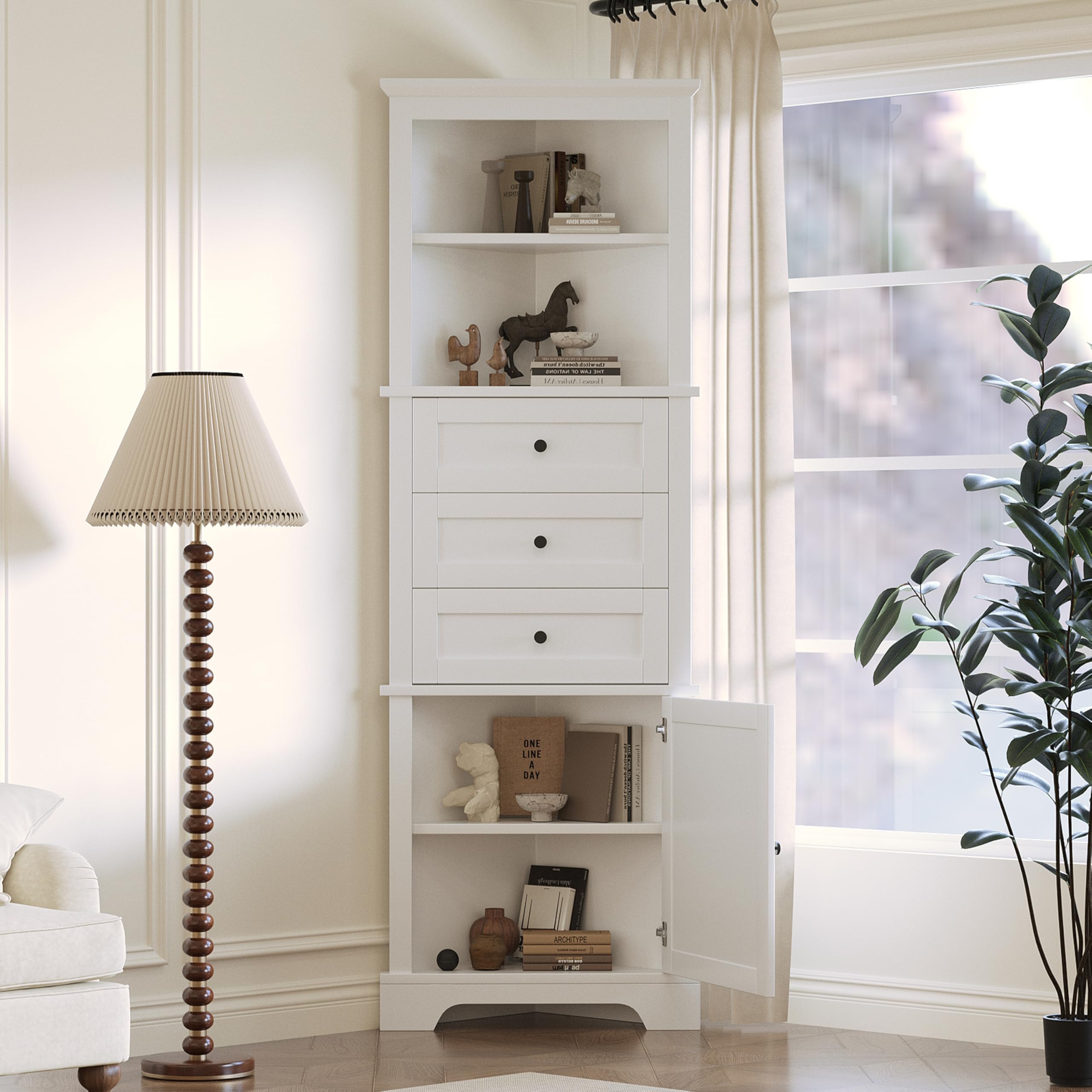 Merax 69" H Tall Corner Cabinet with Adjustable Shelves and Drawers ...