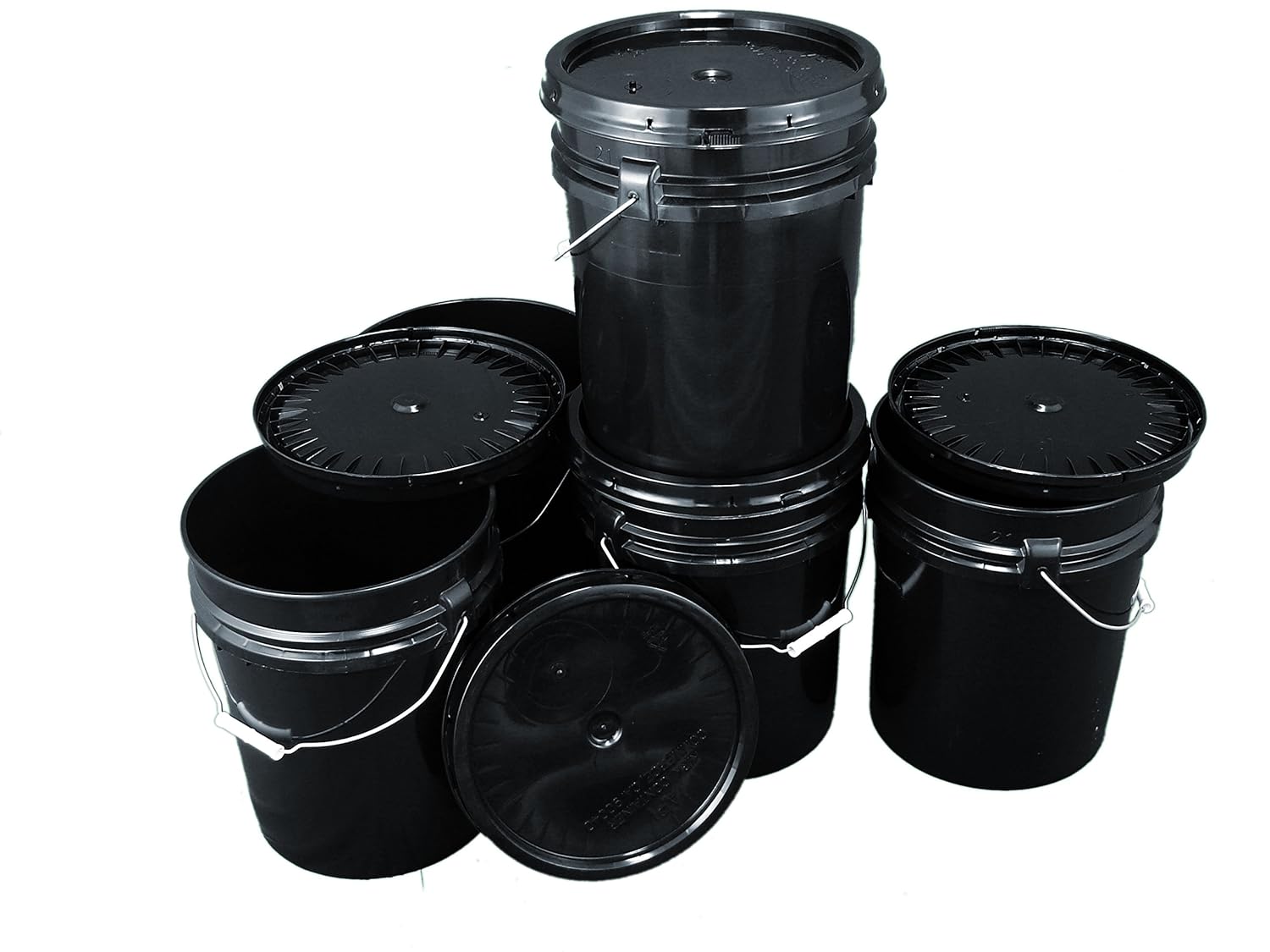 Amazon.com : Bucket Kit, Five Black 5 Gallon 90 mil Buckets with Snap ...