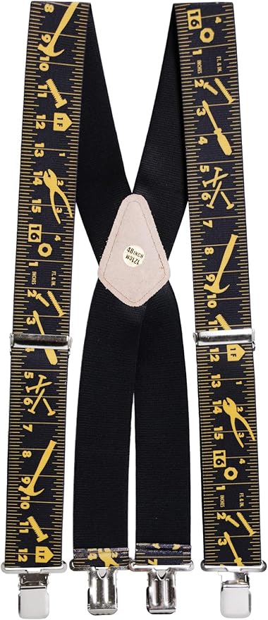 Black Yellow Tape Measure Work Novelty Trouser Braces Mens Suspenders ...