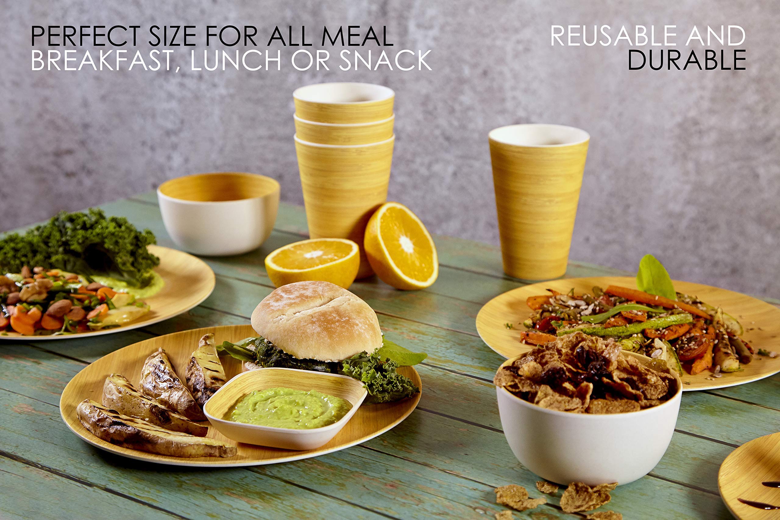 Earth’s Dreams Reusable Bamboo Dinnerware Set for 4 Guest [17 Pieces ...