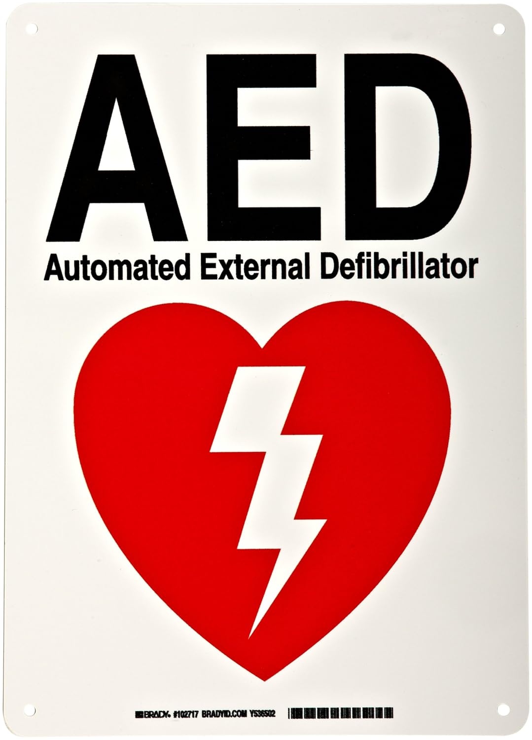 Signs Red on White AED Sign Legend AED Automated External Defibrillator ...