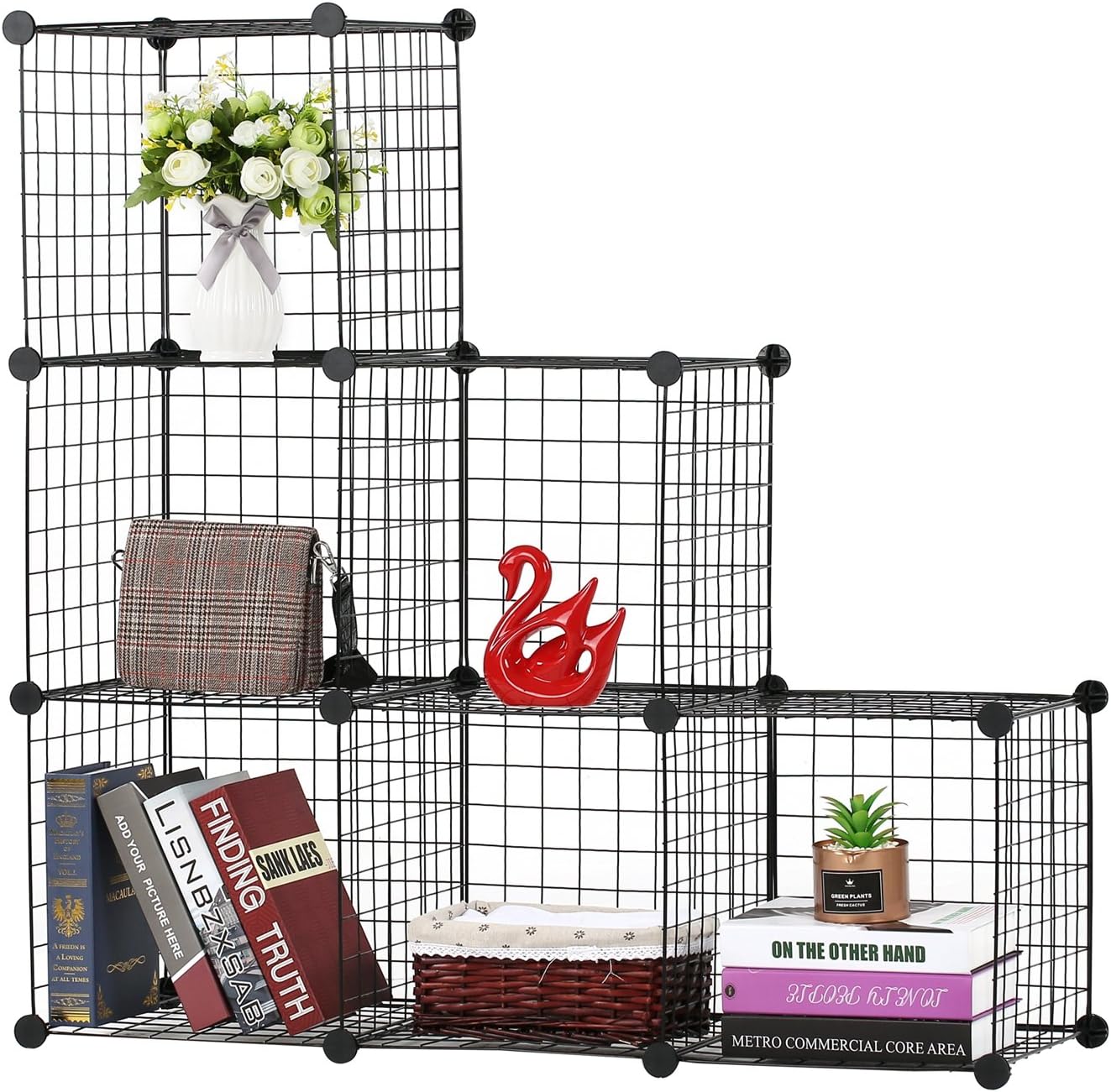 BASTUO 6-Cubes DIY Wire Storage Cabinet Bookcase Shelf baskets Modular ...