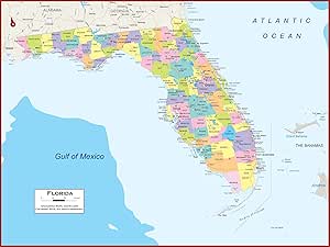 Amazon.com : Florida Wall Map Poster with Counties 42" x 32 ...
