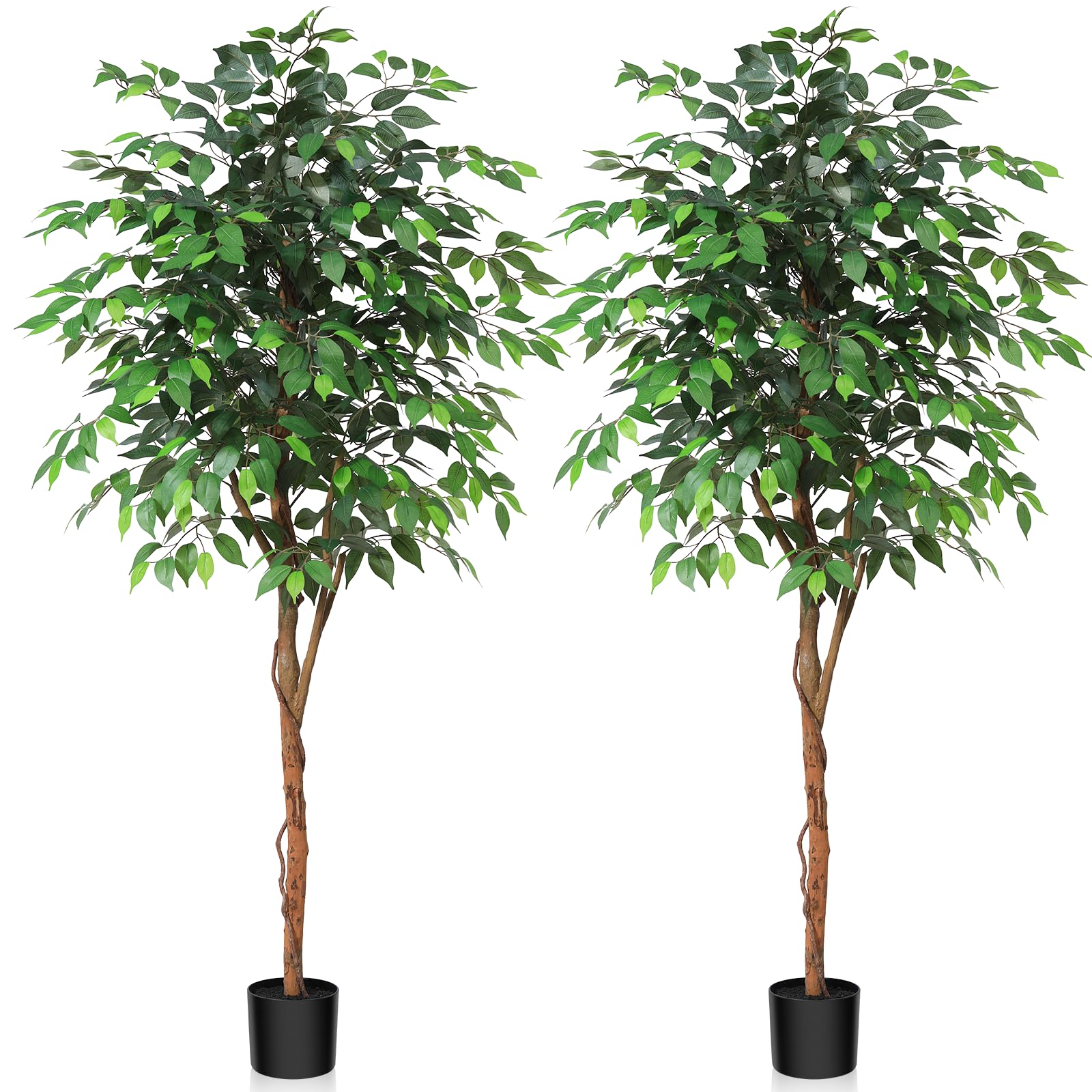 Kazeila 6 Feet Artificial Ficus Tree - Fake Silk Plants with Lifelike ...