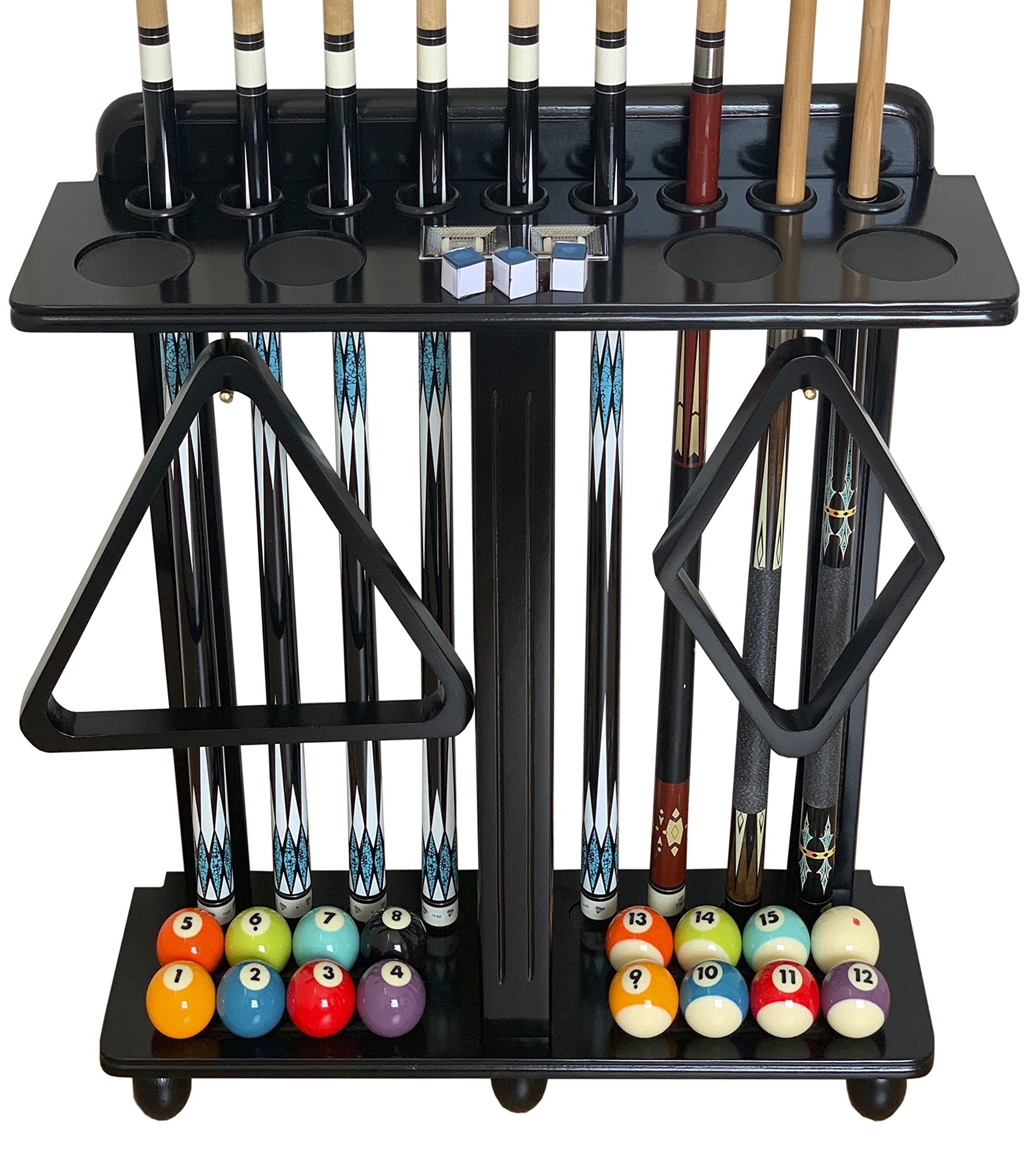 GACCO BILLIARDS Floor Pool Cue Rack Hold 9 Cue Sticks & Billiard ...