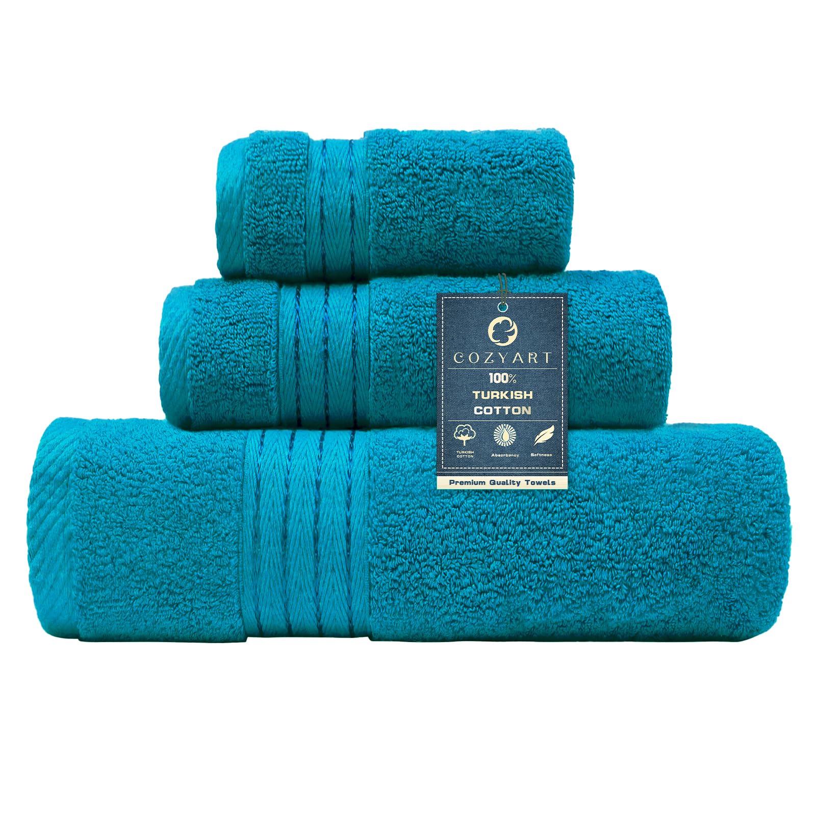 COZYART Luxury Teal Bath Towels Set, Cotton Hotel Large Bath Towels for ...