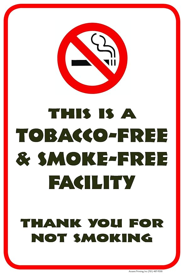 Amazon.com : Tobacco Free And Smoke Free Facility Street Road Sign, 12 ...