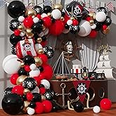 Amazon.com: Pirate Ship Party Decorations, 142PCS Red Black Metallic Gold Balloon Arch Garland ...