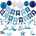 Amazon.com: Blue Happy Birthday Banner Decorations Kit for Men Boys ...
