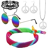 Amazon.com: 6 Pieces Hippie Costume Set 60s 70s Hippie Dress Up Accessories Set Vintage Hippie ...