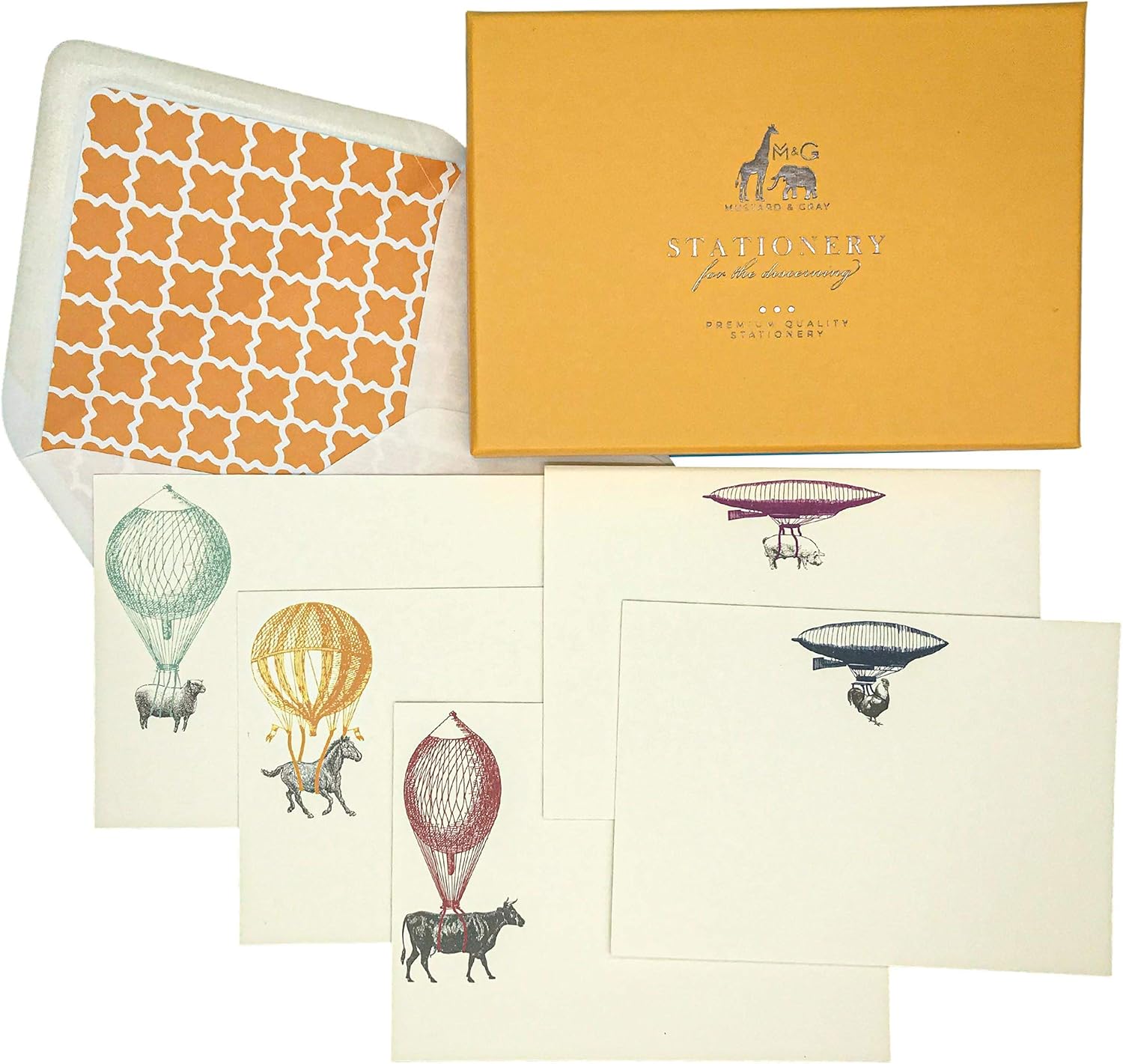 Farm Animal Hot Air Balloon Notecard Set (x10 Notelets (Cow, Sheep, Pig ...