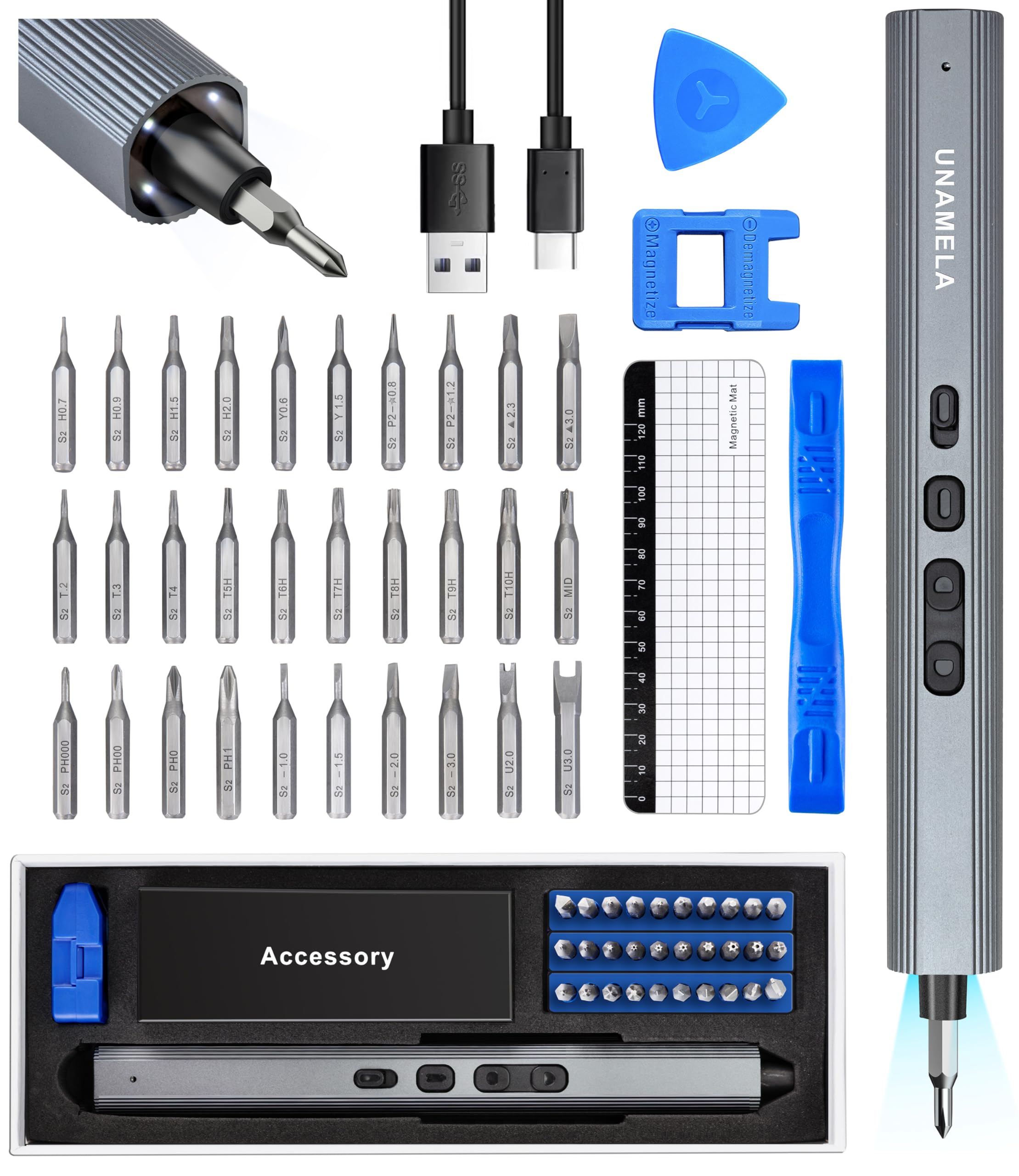 Mini Electric Screwdriver Set Upgraded: UnaMela Small Electric ...