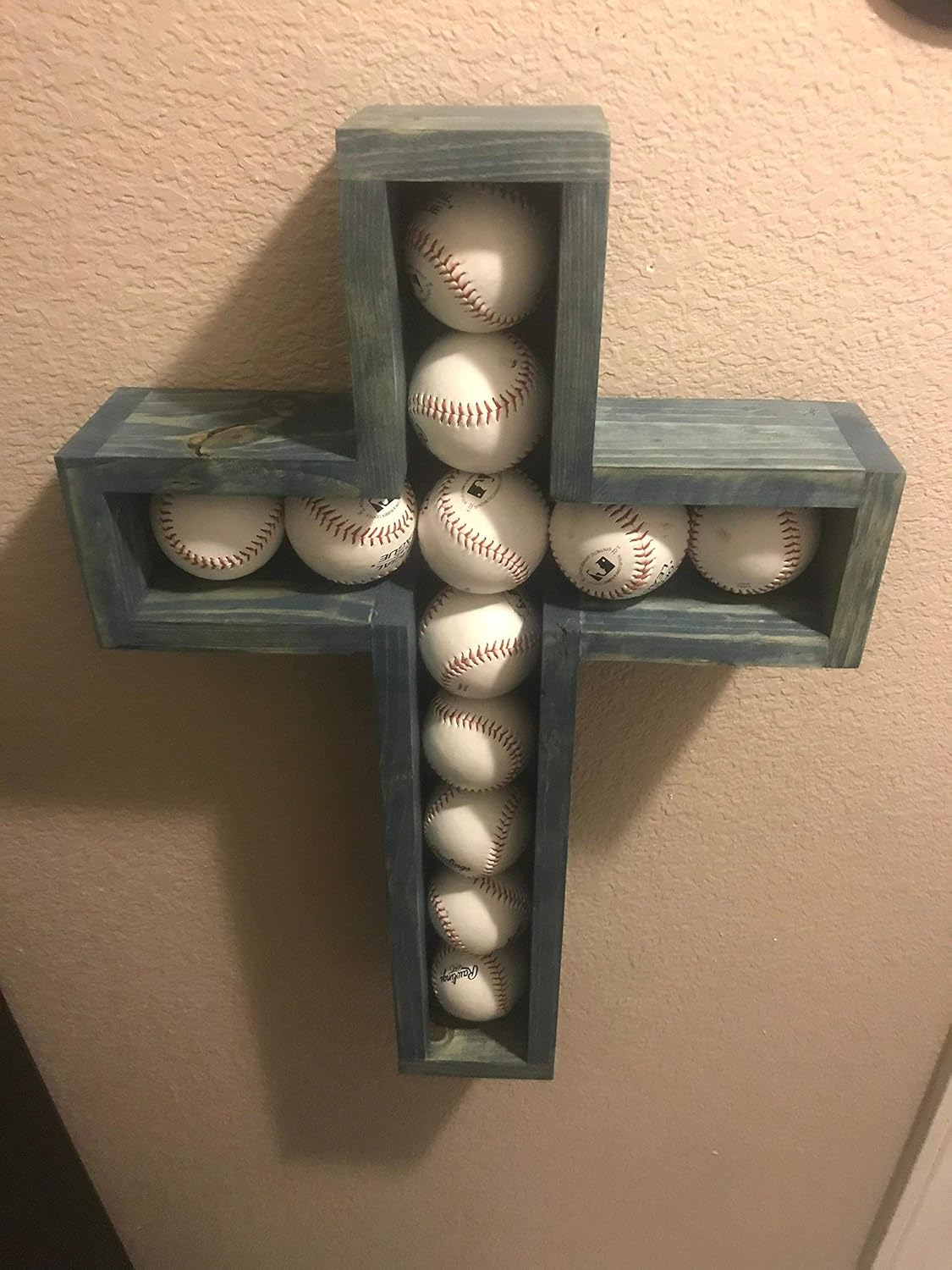 Amazon.com: Large Hand-crafted Wooden Shadow Box Cross for Baseball's ...