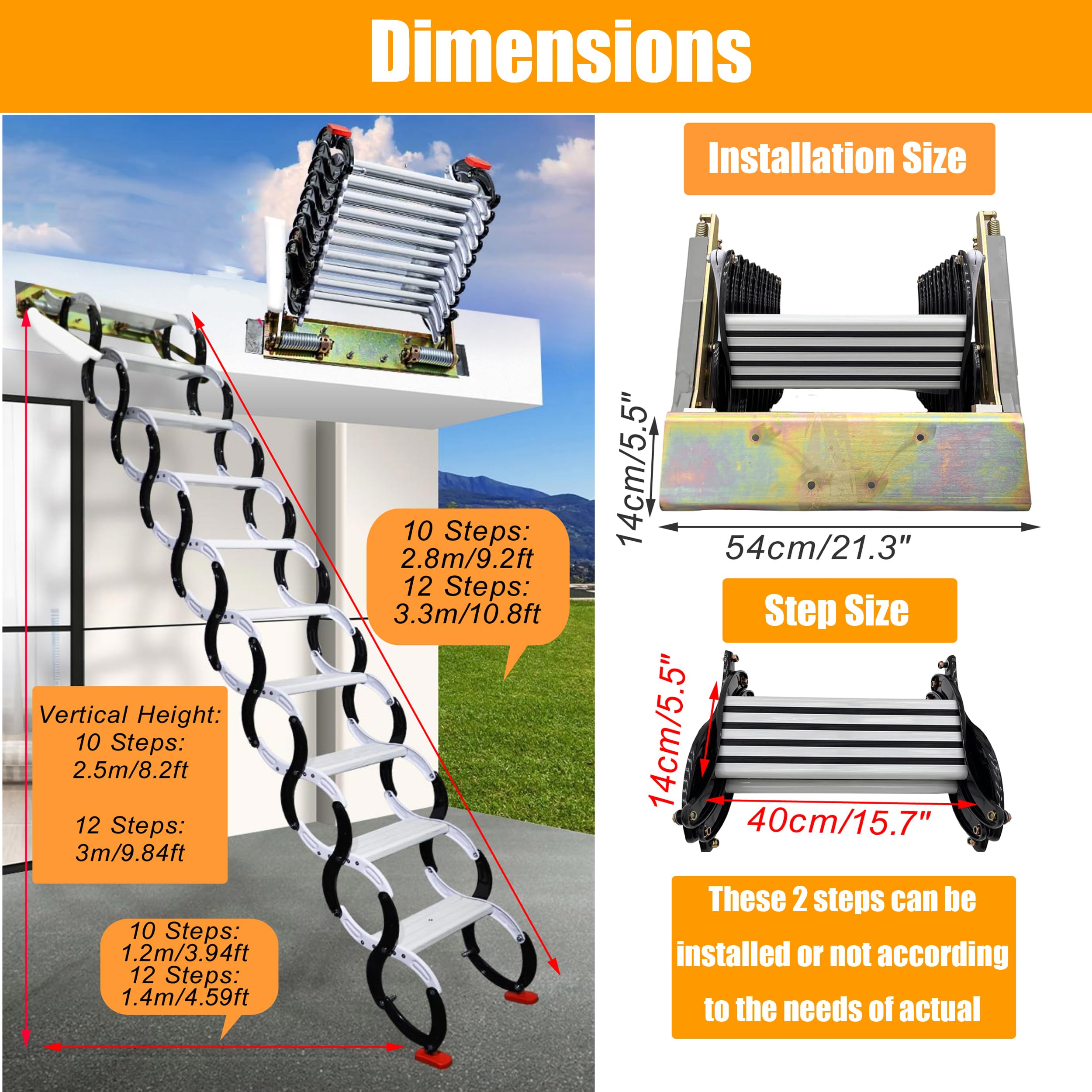 Mua TECHTONGDA Narrow Wall-Mounted Pulldown Attic Ladder - 12 Steps ...