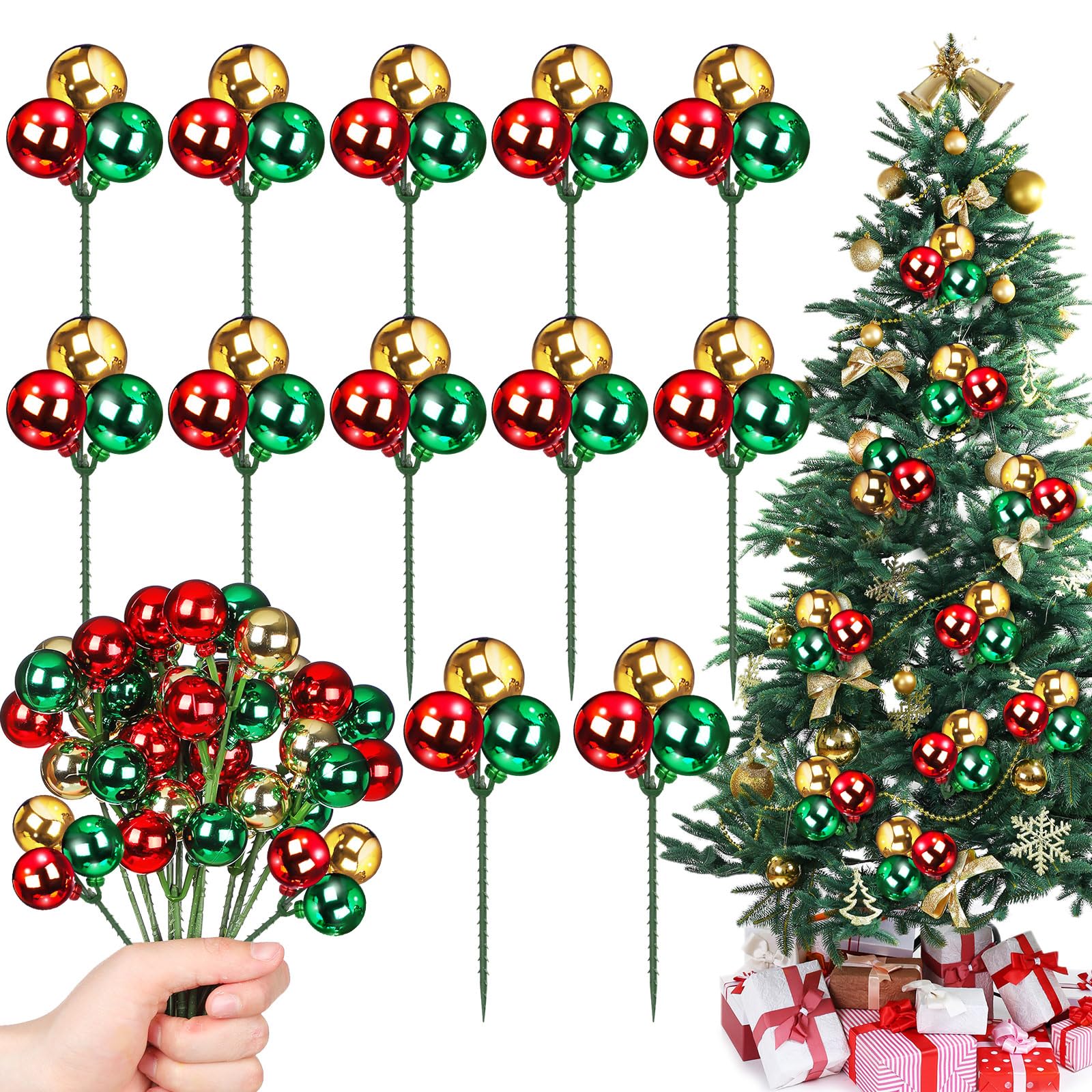 Syhood 12 Set 7.9 Inch Christmas Ball Ornaments on Wired Picks ...