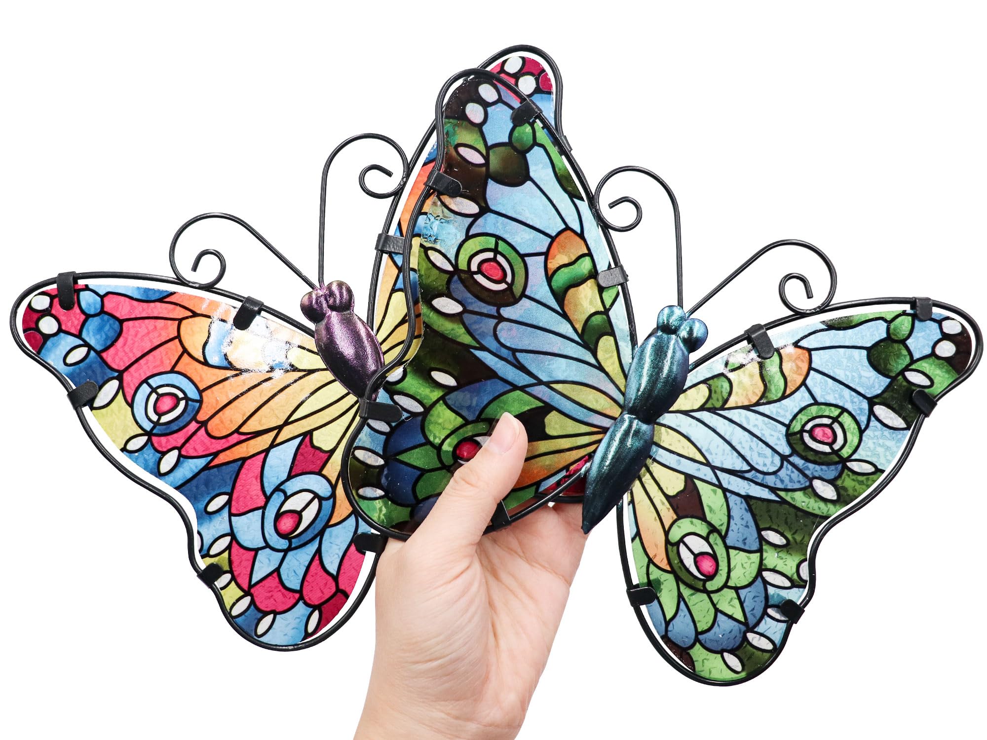 Neeenn 2 Pack Metal Butterfly Wall Decor, Outdoor Wall Glass Butterfly ...