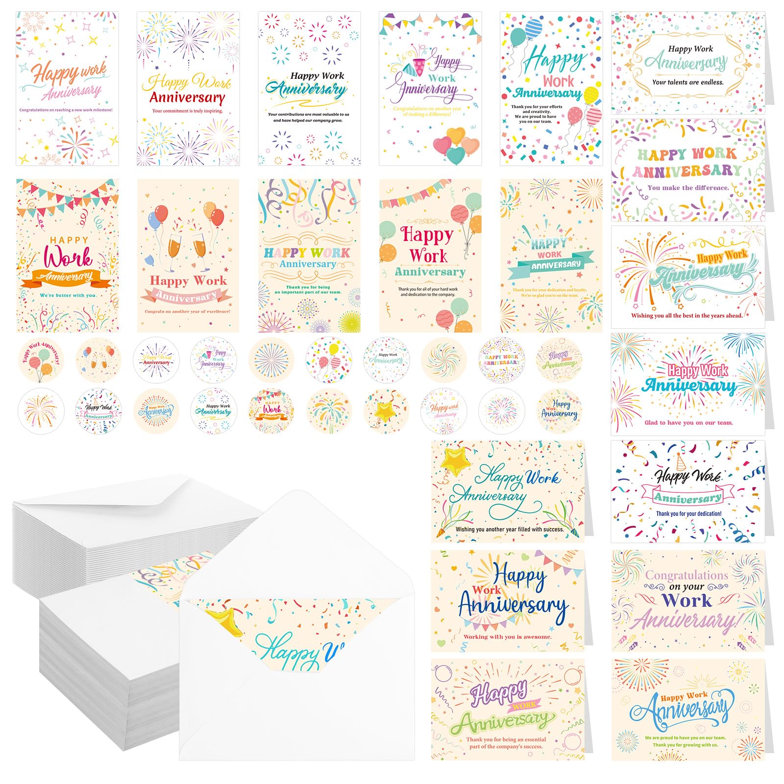 Motiskyy 100 Sets Happy Work Anniversary Cards with Envelopes and ...