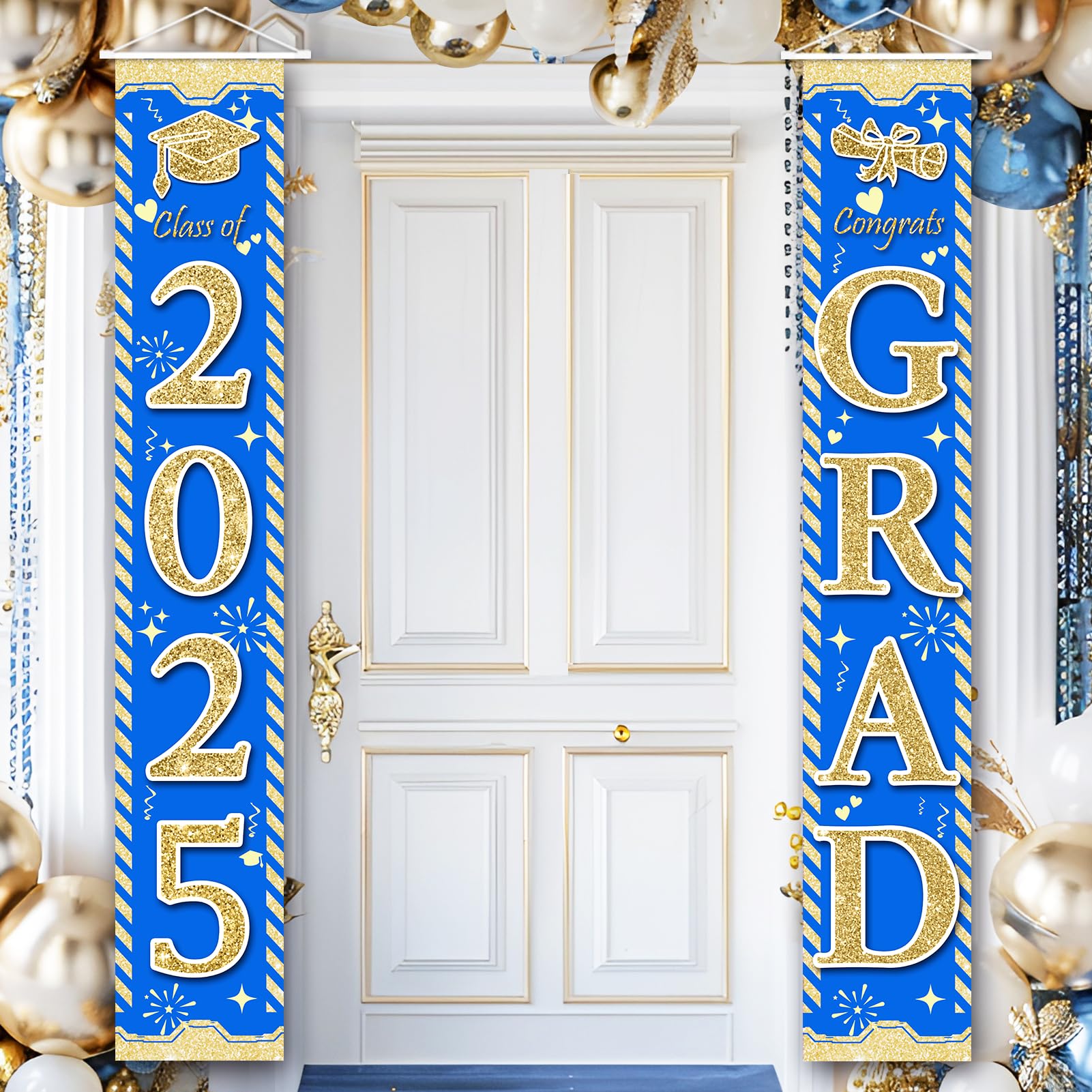 Graduation Decorations 2025, Blue Gold Congratulations Hanging Congrats ...