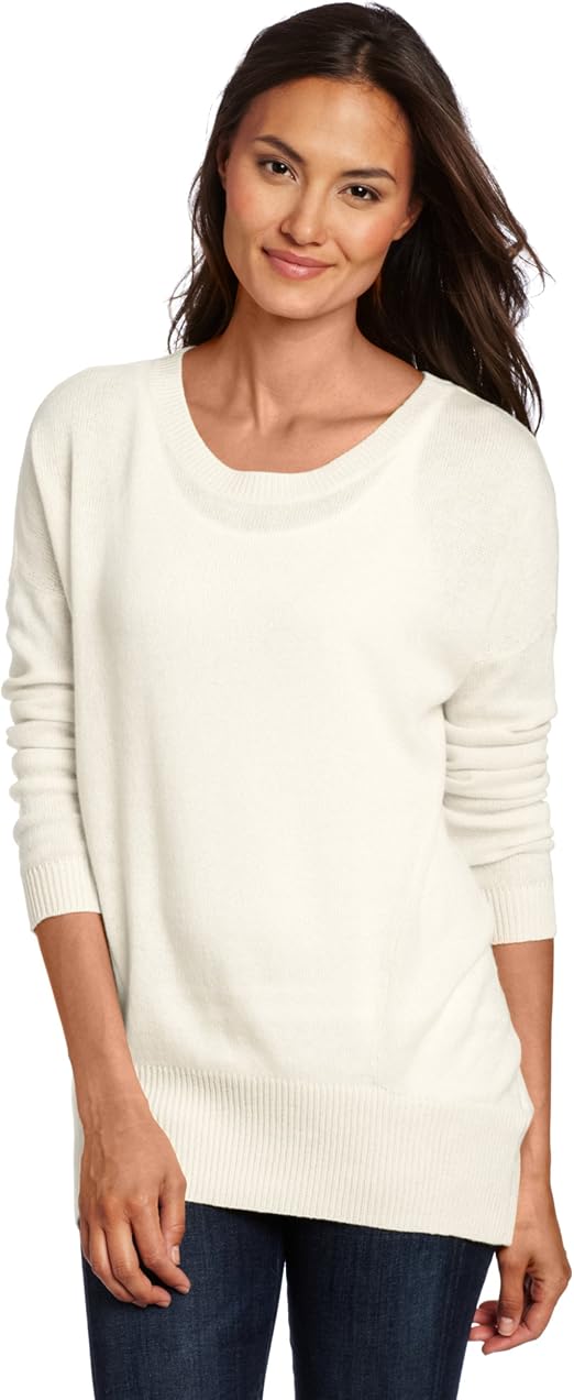 Magaschoni Women's 100% Cashmere High Low Sweater, Winter White, X ...