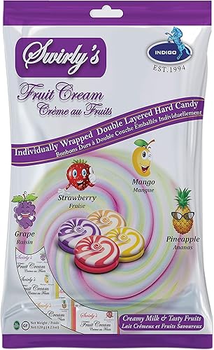 Swirly's Fruit Cream - Premium Double Layered Hard Candy - 120gm Peg Bag x 16 Bags per case ...
