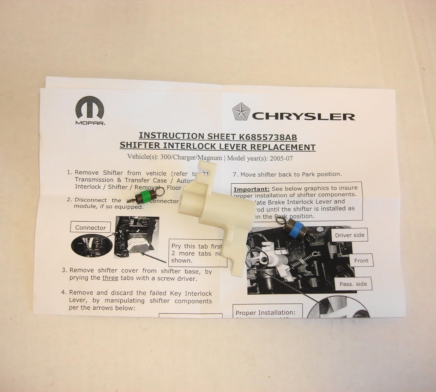 DODGE CHARGER MAGNUM CHRYSLER 300 42RLE GEAR SHIFTER INTERLOCK LEVER ...