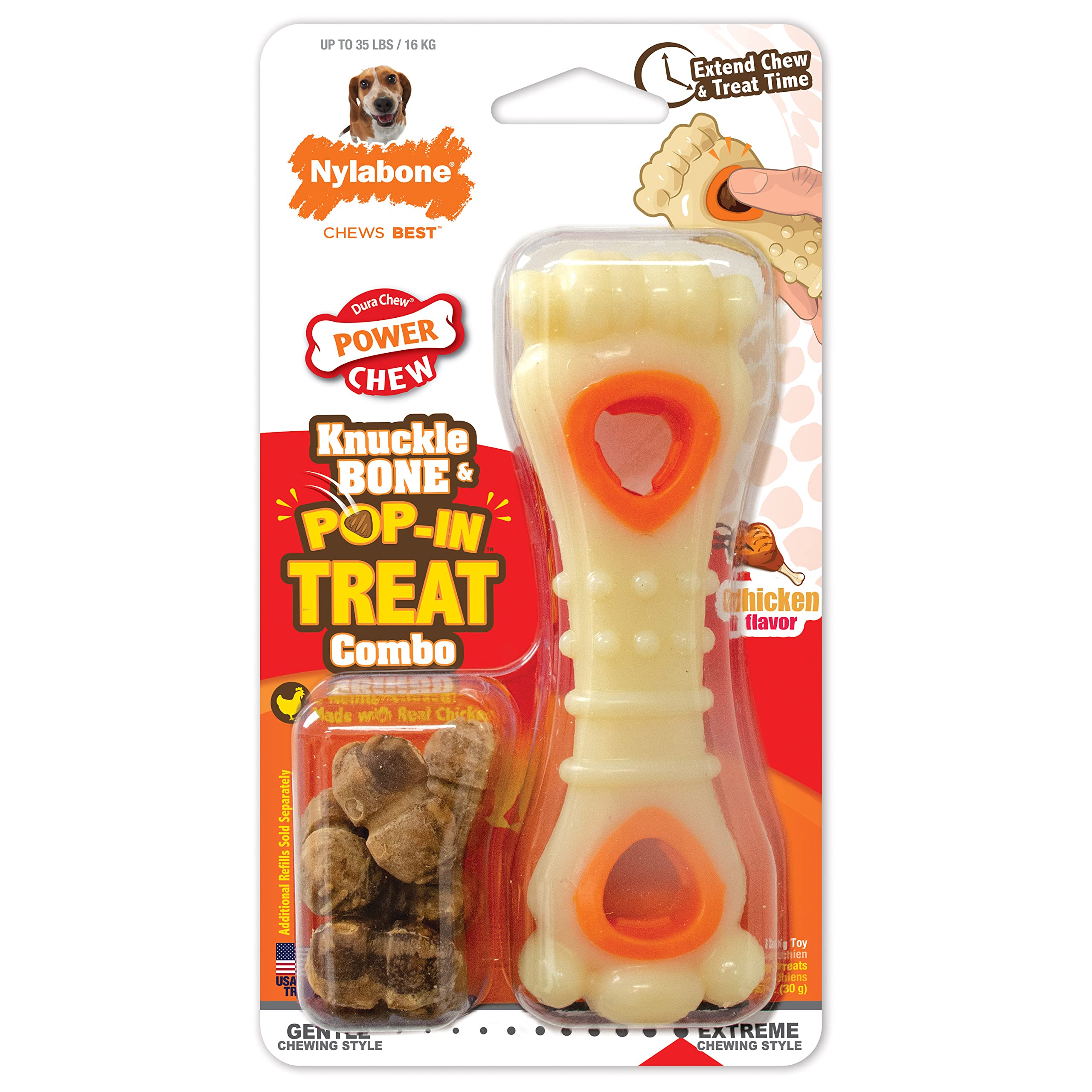 Nylabone Knuckle Bone & Pop-In Puppy Treat Toy Combo Power Chew Toy for ...