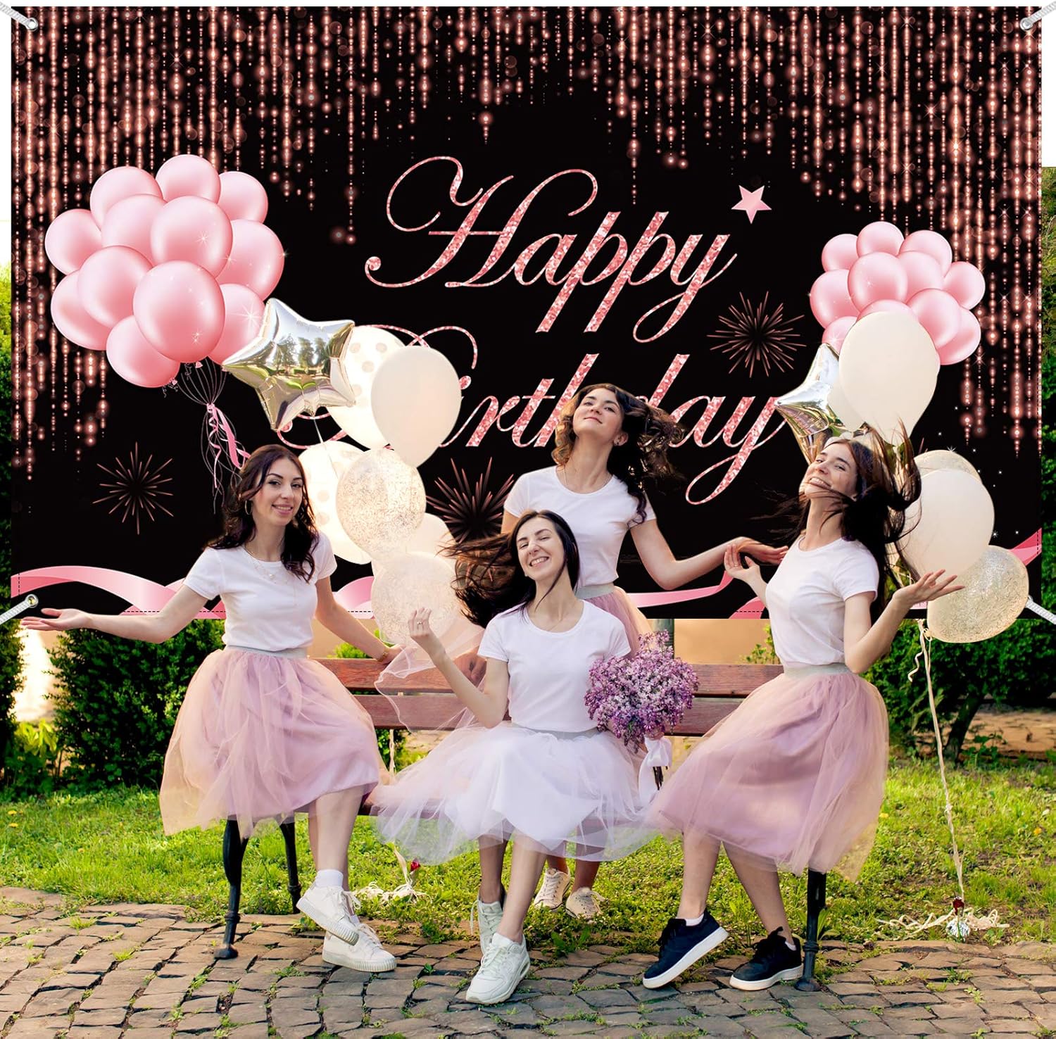 6 x 3.6ft Happy Birthday Party Backdrop Banner, Large Fabric Washable Glitter Sign Poster ...