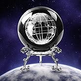 Amazon.com: 80mm Crystal Earth Globe Ball with Stand World Map Glass ...