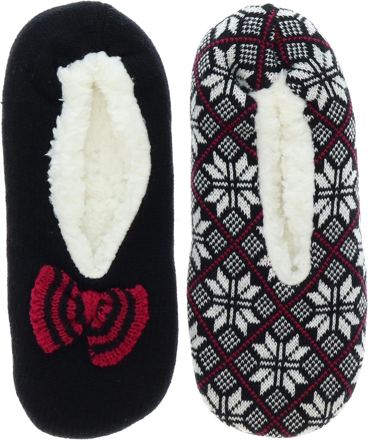 K. Bell Sherpa Slipper Socks 2 Pack (S/M 5-8.5, Blk/Red) at Amazon ...