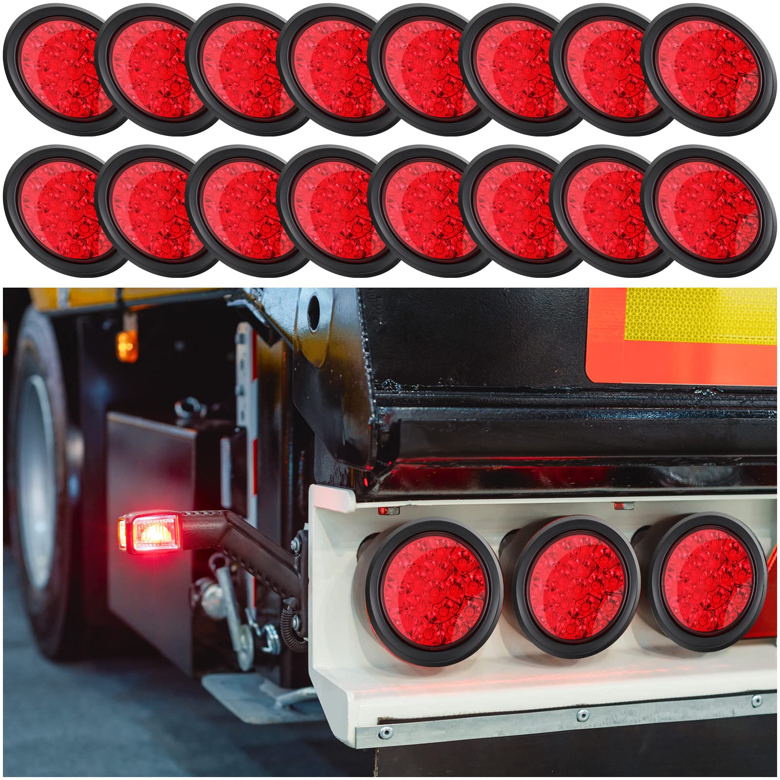 Funtery 16 Pcs 4 Inch Round 16 LED Trailer Tail Lights IP67 LED Stop ...