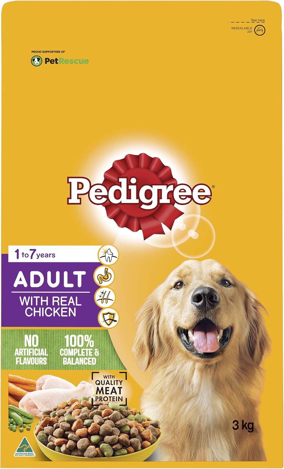 PEDIGREE Adult Chicken Dry Dog Food 3kg Bag, 4 Pack: Amazon.com.au: Pet ...