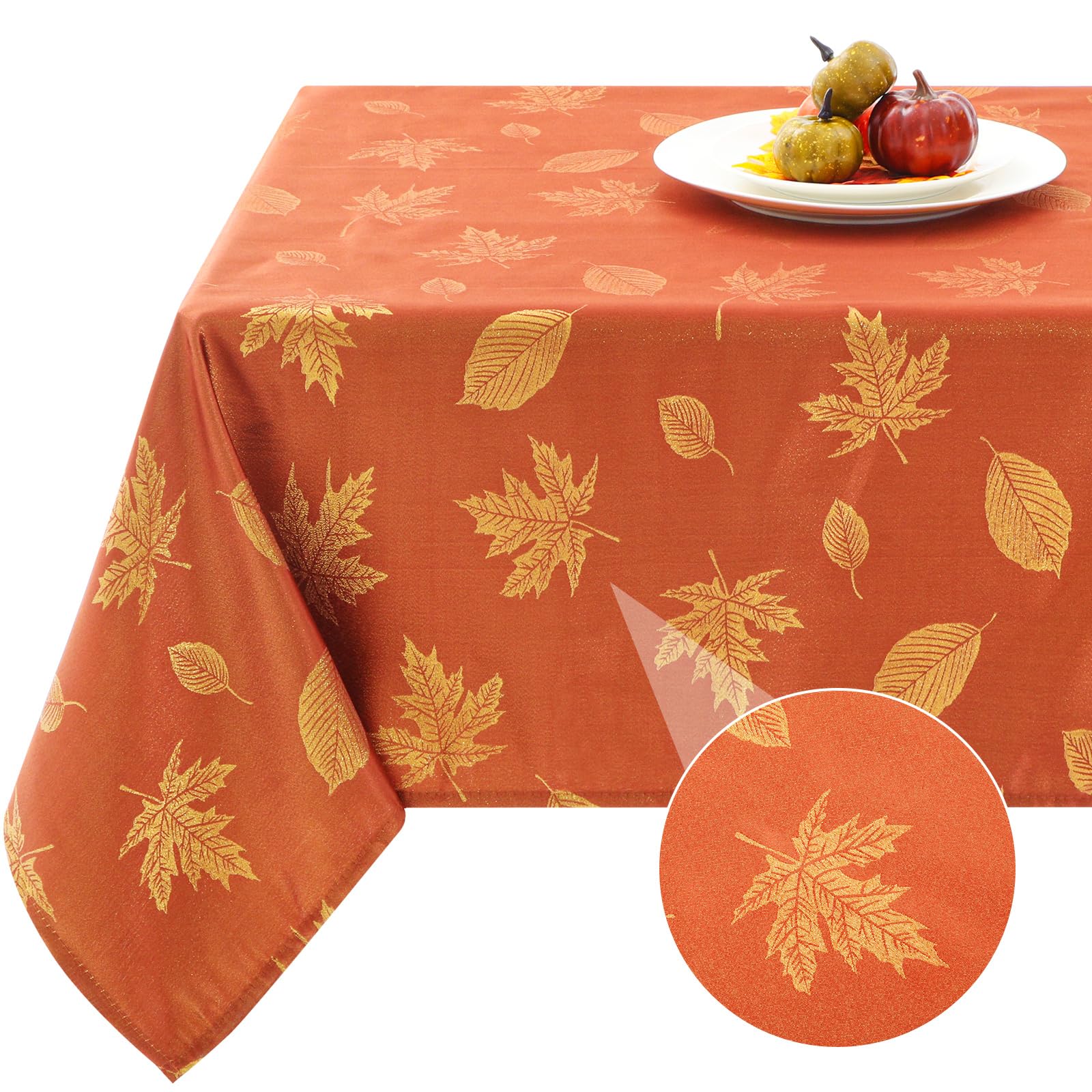 Tegeme Rectangle Fall Tablecloth Thanksgiving Autumn Metallic Leaf ...