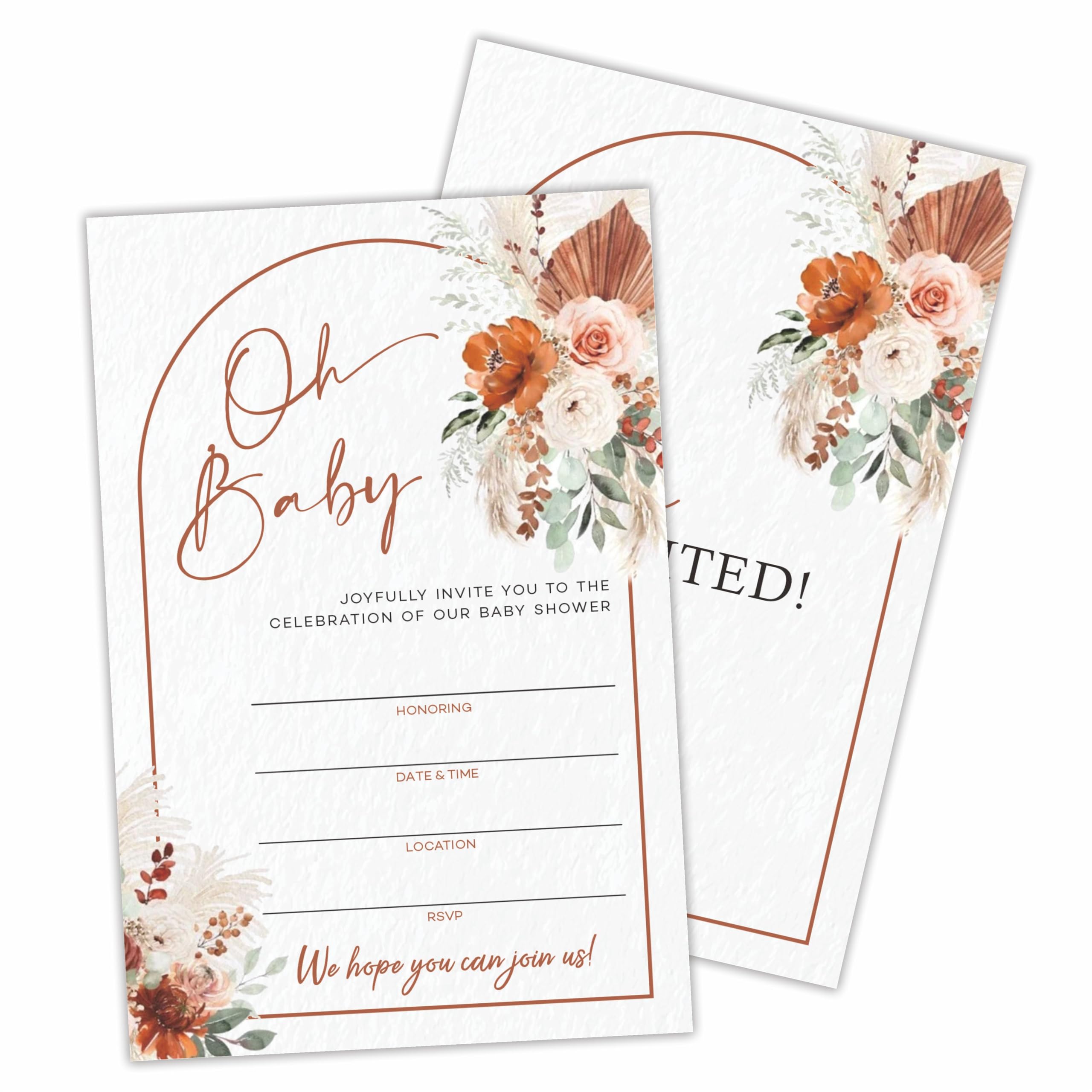 luixd Floral Arch Baby Shower Invitation Cards With Envelopes, Oh Baby ...