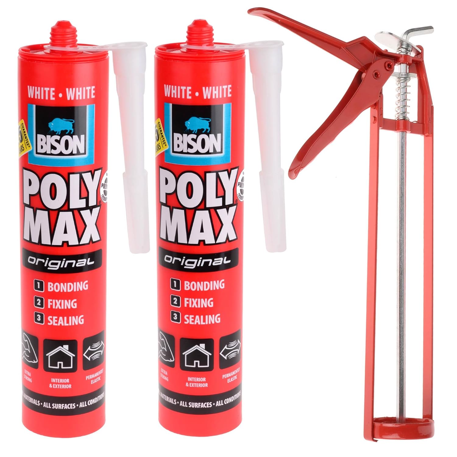 Bison Poly Max Original 2x 425g Pack & Heavy Duty Application Gun ...