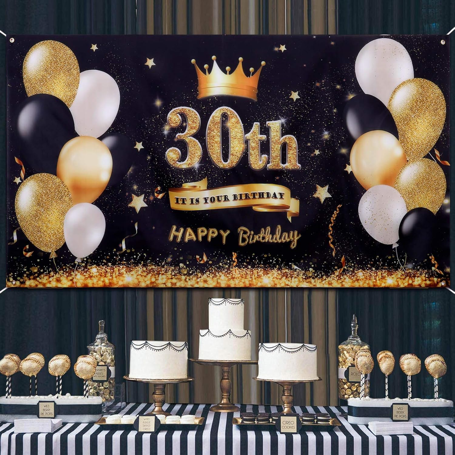 Happy 30th Birthday Backdrop Banner,Cheers to 30 Years Background ...