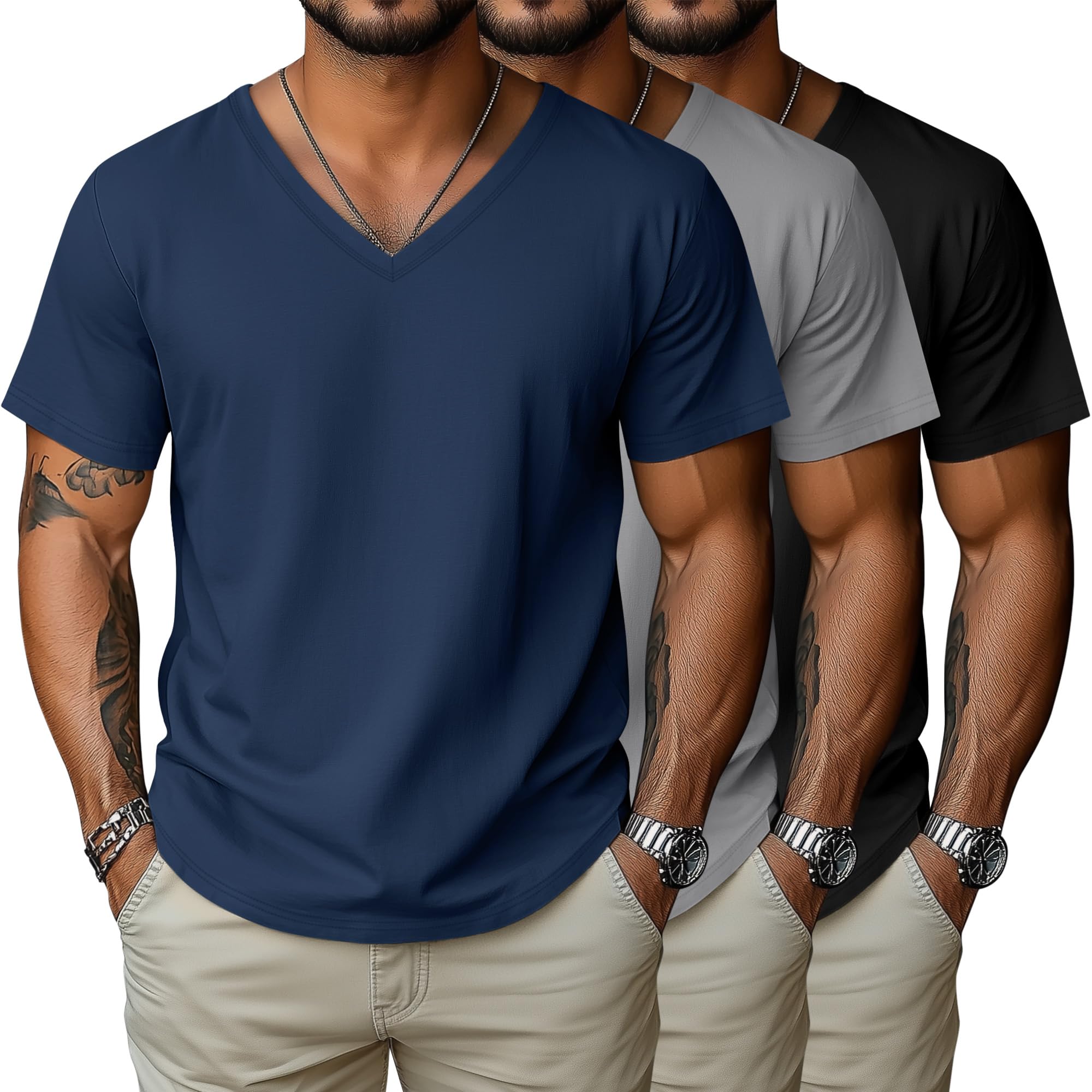 Evervibe 3 Pack Men's Big and Tall Cotton Shirts M-7XL Soft V Neck ...