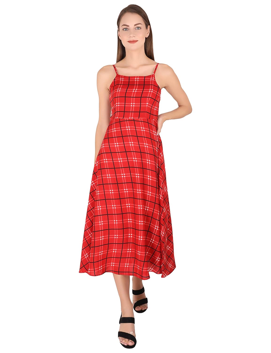 Buy Plas Fashion Women's Red Checkered Print Dress at Amazon.in