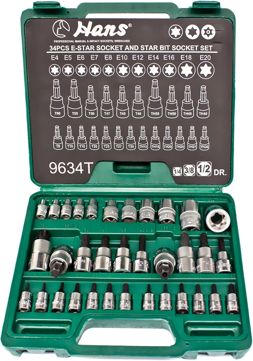 Hans Torx complete set T-/TH and E-profile for 1/4 inch, 3/8 inch and 1 ...