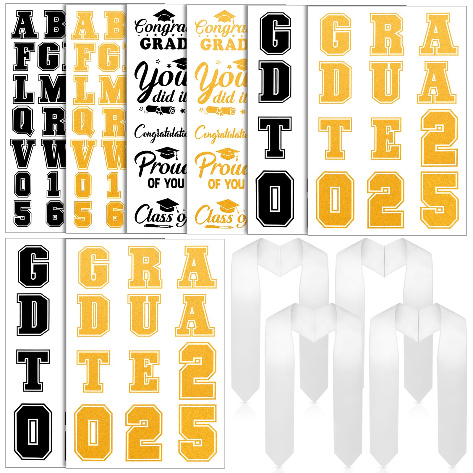 Jetec 8 Sheets Graduation Stole 2025 Iron on Letters Patches with 4 Pcs ...
