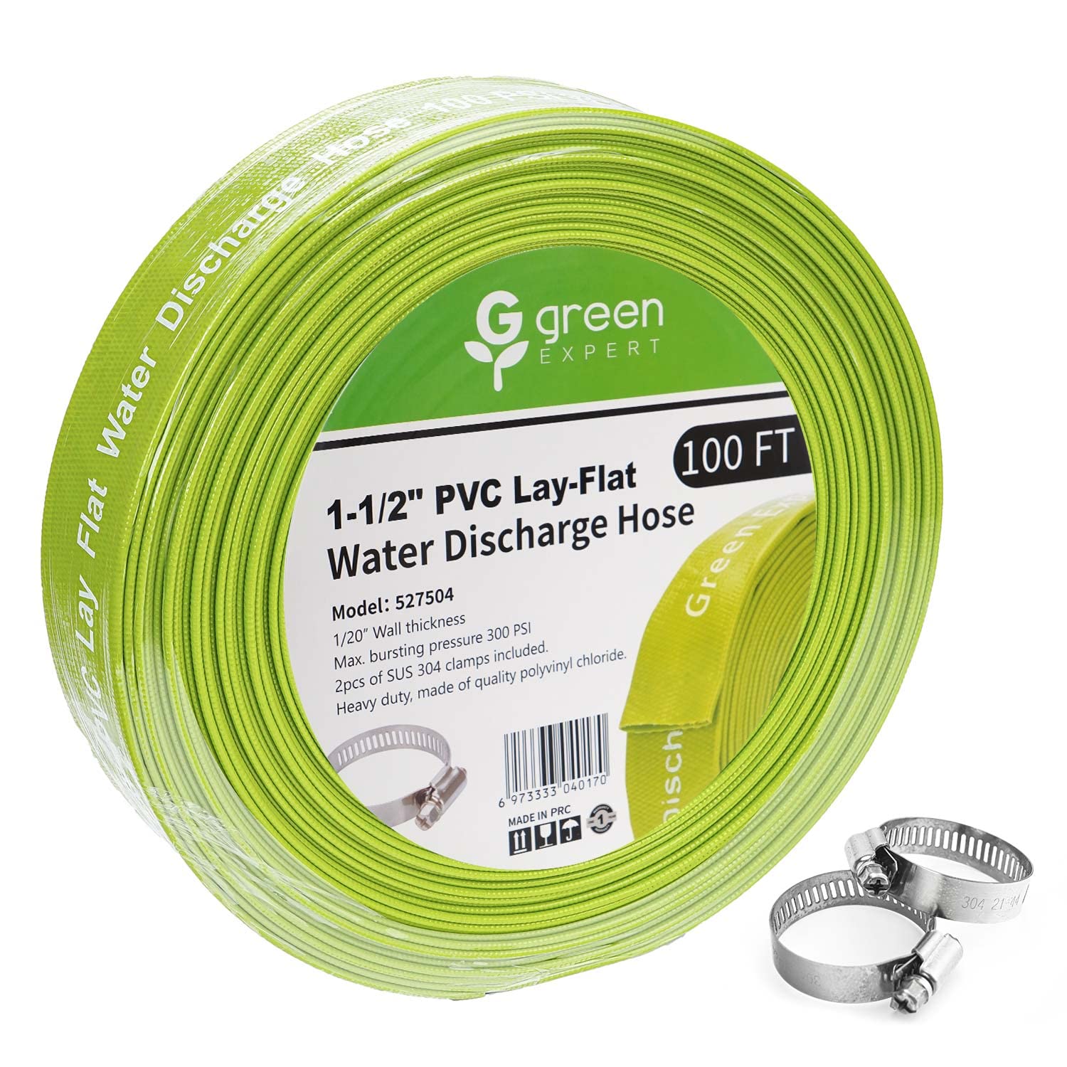 Green Expert 1-1/2" ID PVC Lay-Flat Discharge and Backwash Hose 100 ...