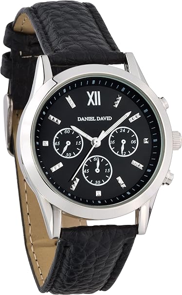 Amazon.com: Women's Watches by Daniel David - Black Genuine Leather ...