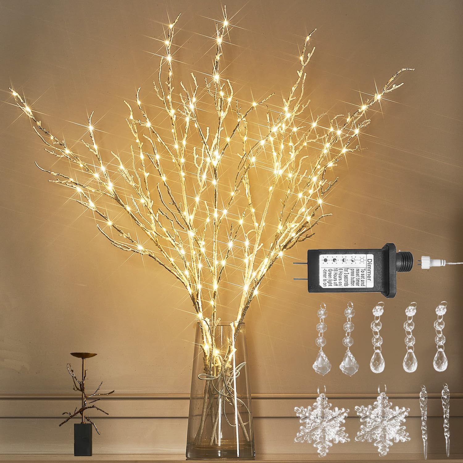 LITBLOOM Lighted White Twig Branches 32IN 200 LED Fairy Lights Plug in ...