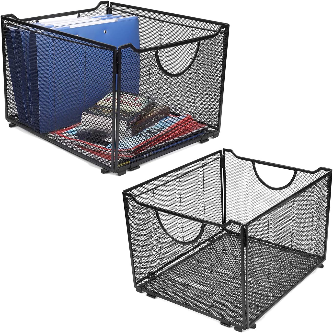 Flexzion File Folder Box (2 Pack) Metal Mesh Filling Holder Rack for ...