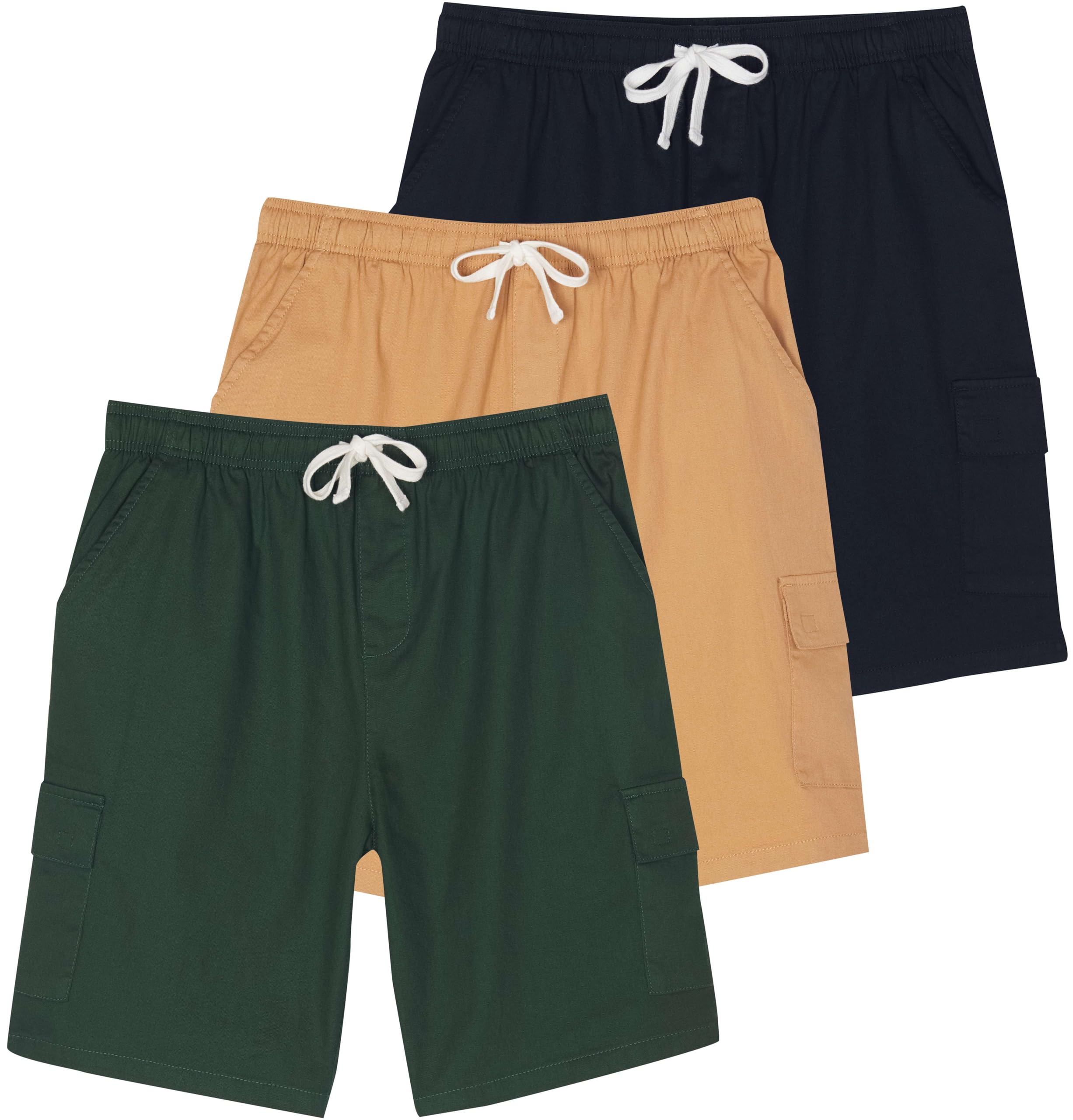 Real Essentials 3 Multipack Mens Cotton Cargo Short Drawstring Casual ...