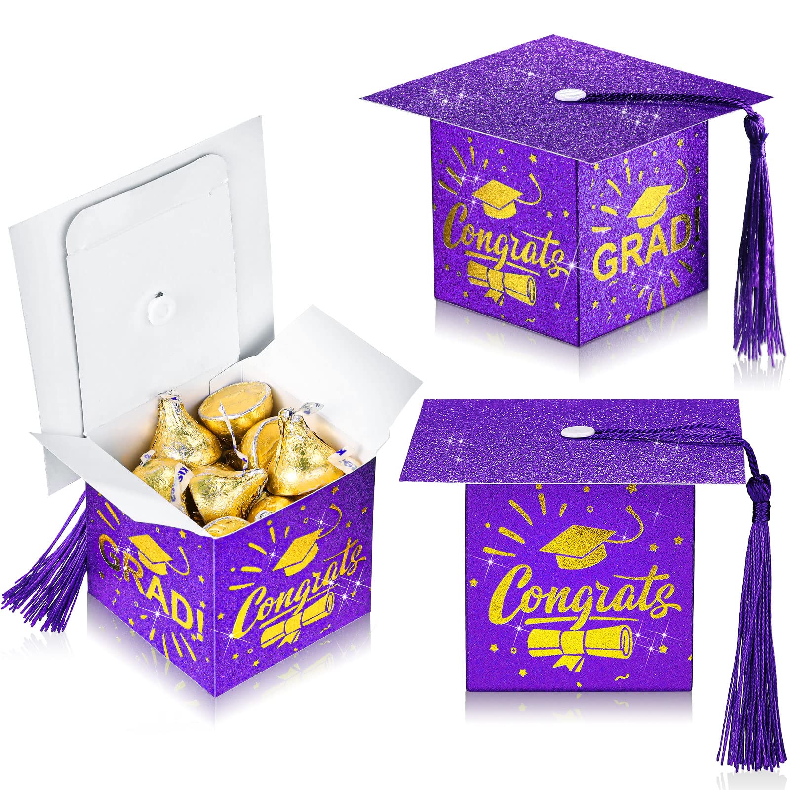 Faccito 30 Pcs Glitter Graduation Cap Gift Box Graduation Candy Box ...