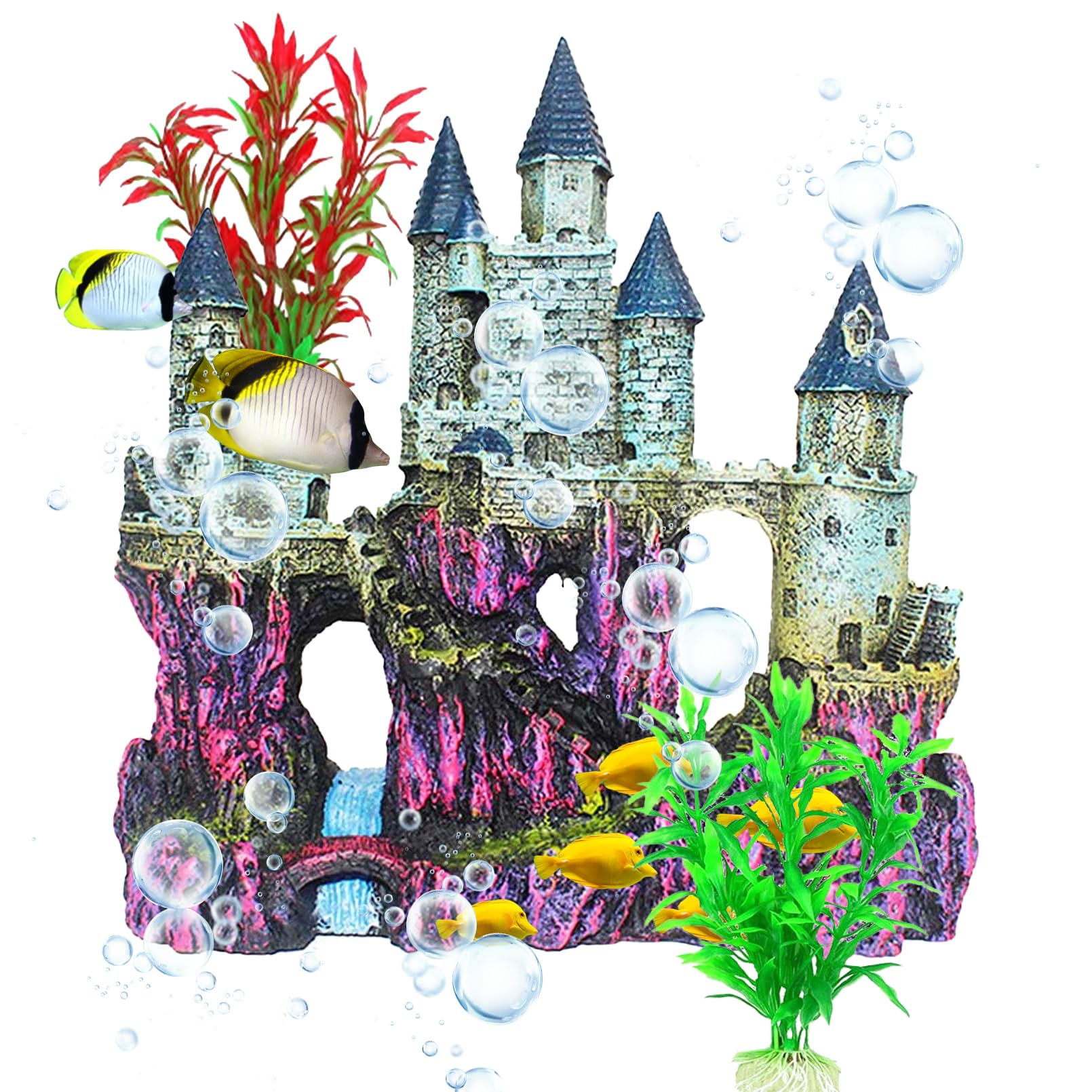 MUYG Aquarium Castle Decor, Resin Castle for Fish Tank with Randomly ...